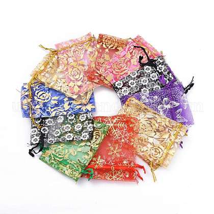 Printed Organza Bags, Gift Bags, Rectangle, Mixed Pattern, Mixed Color ...