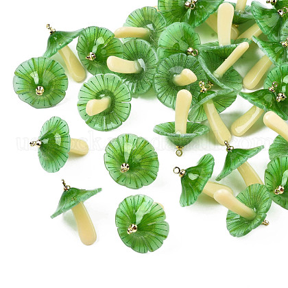 Plastic Pendants, with Acrylic and Golden Plated Brass Loops, Mushroom ...